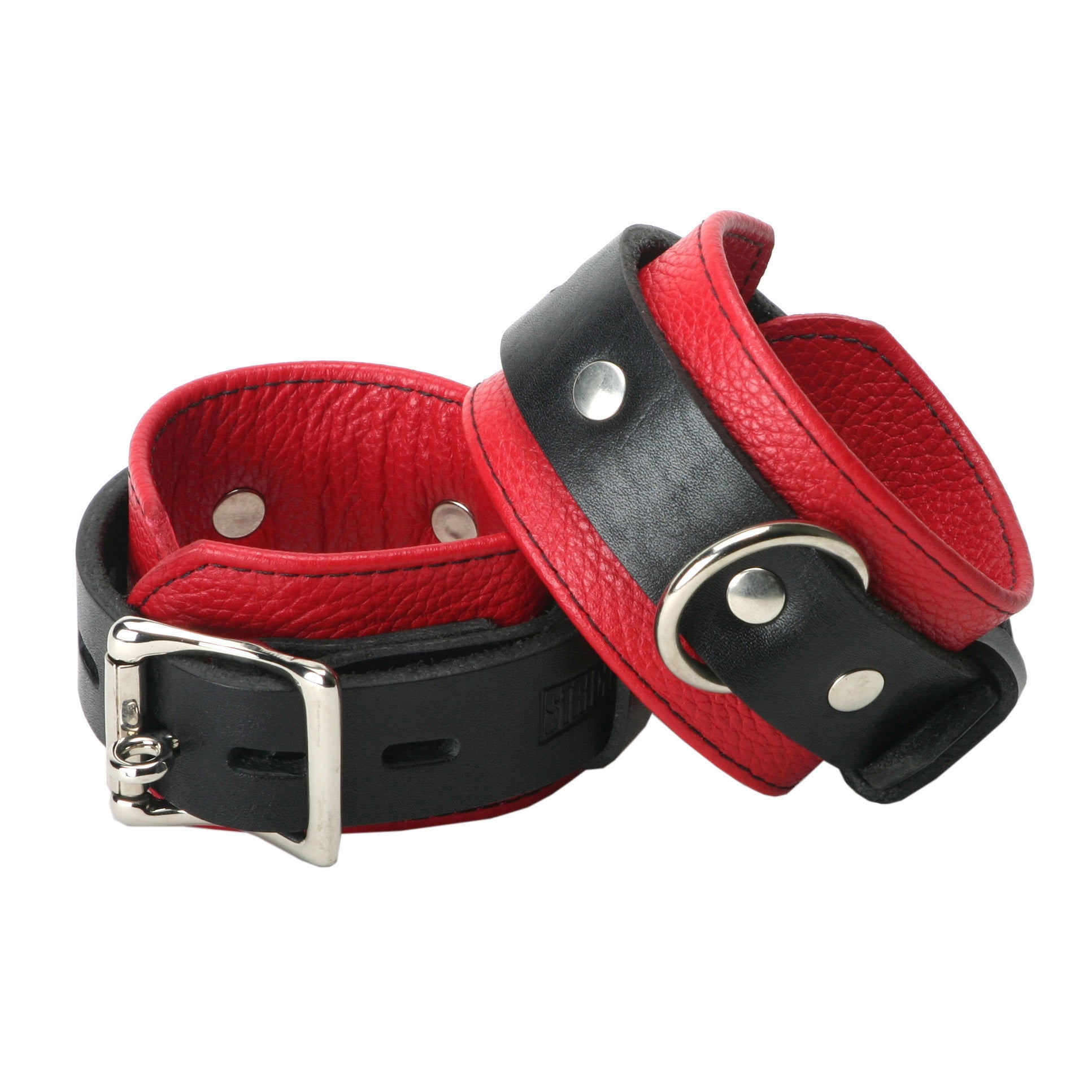 Strict Leather Deluxe Black and Red Locking Wrist Cuffs – The Tickle Box